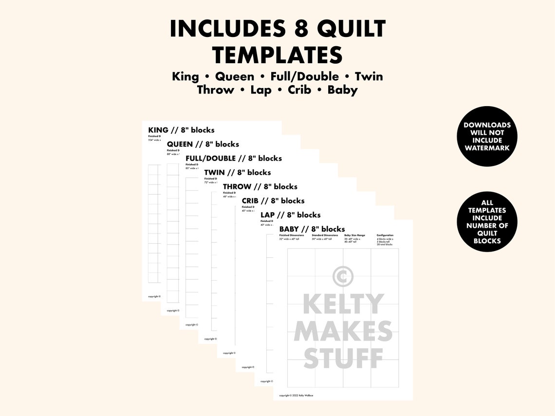 Quilt Planning Template for Quilts Using 8" Finished Blocks | Quilt ...