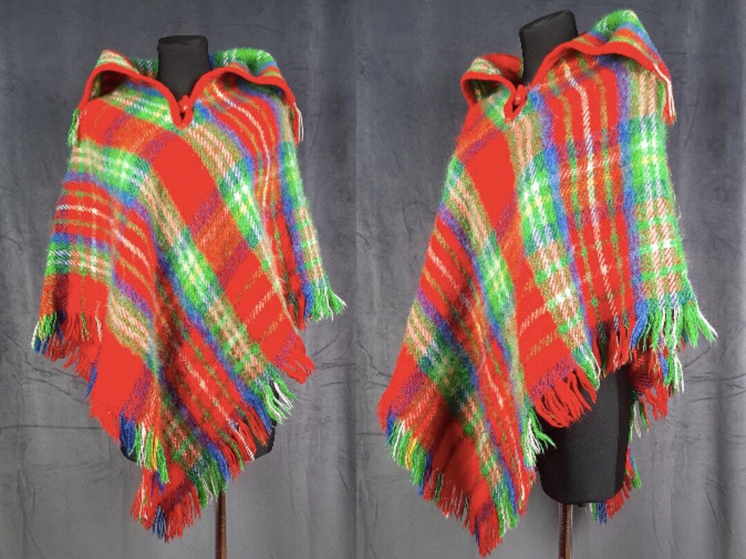 70s Finland PONCHO Blanket Wool Skotti Seventies Boho Hippie Festival ...