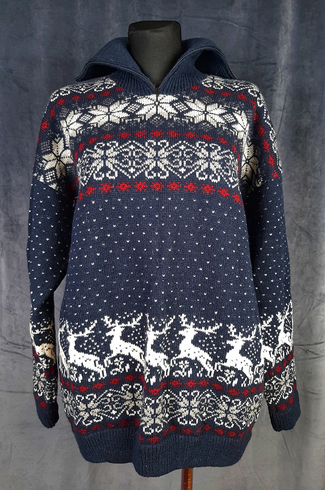 90s Norwegian JUMPER Pullover Sweater Knitted Scandinavian Wool Deer ...
