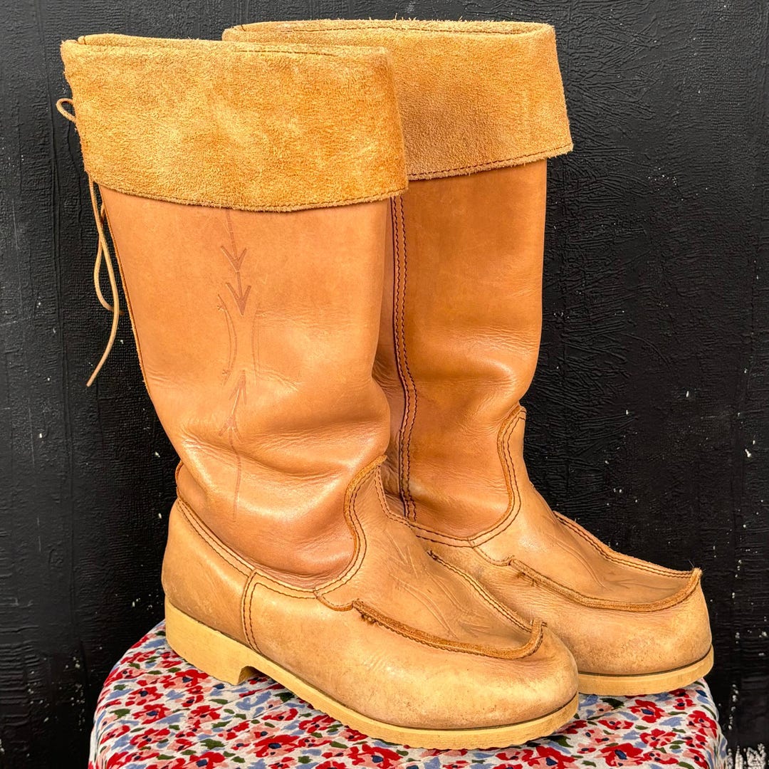 70s Saami Sami Lapland Norwegian BOOTS Ethnic Leather Embossed Costume ...