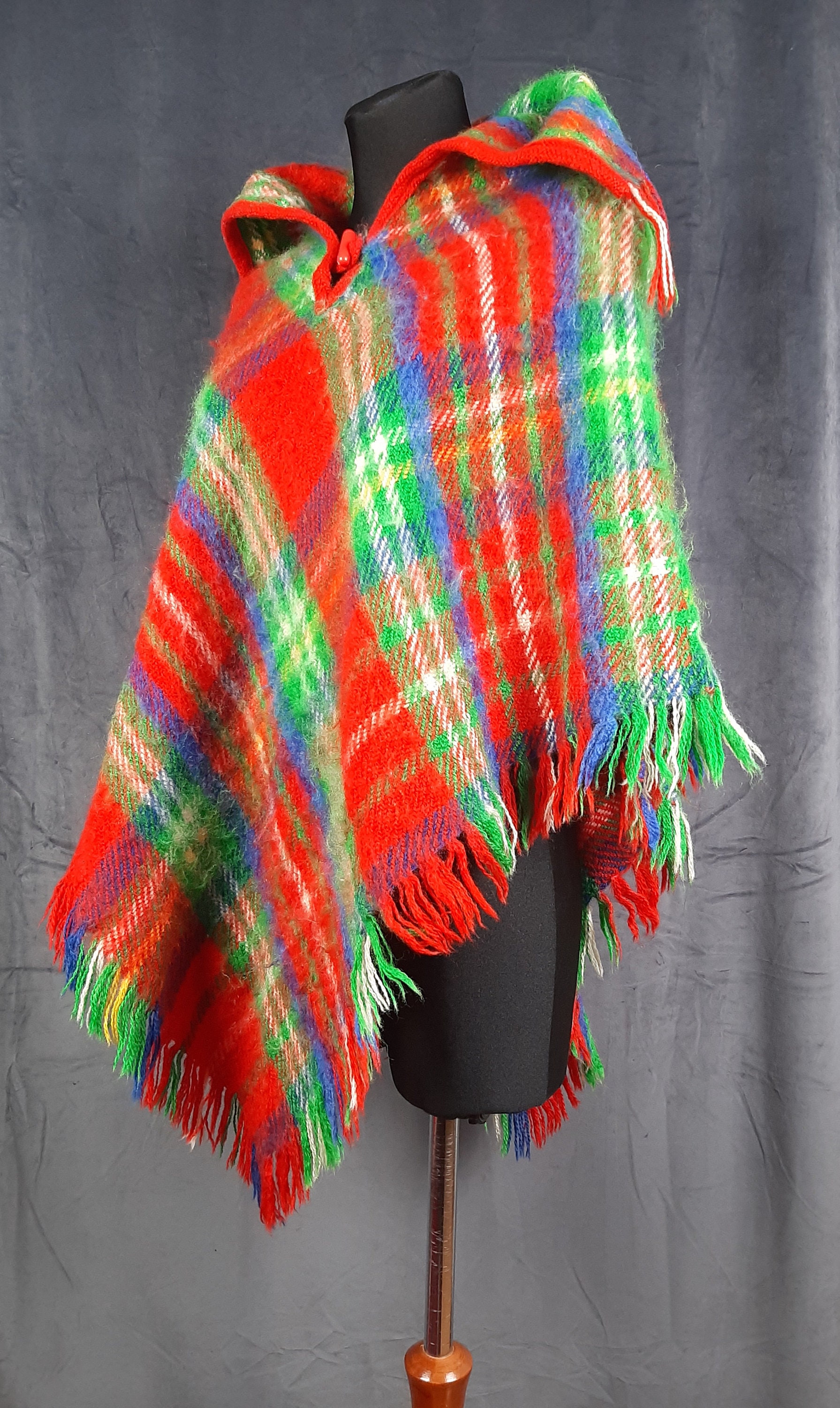 70s Finland PONCHO Blanket Wool Skotti Seventies Boho Hippie Festival ...