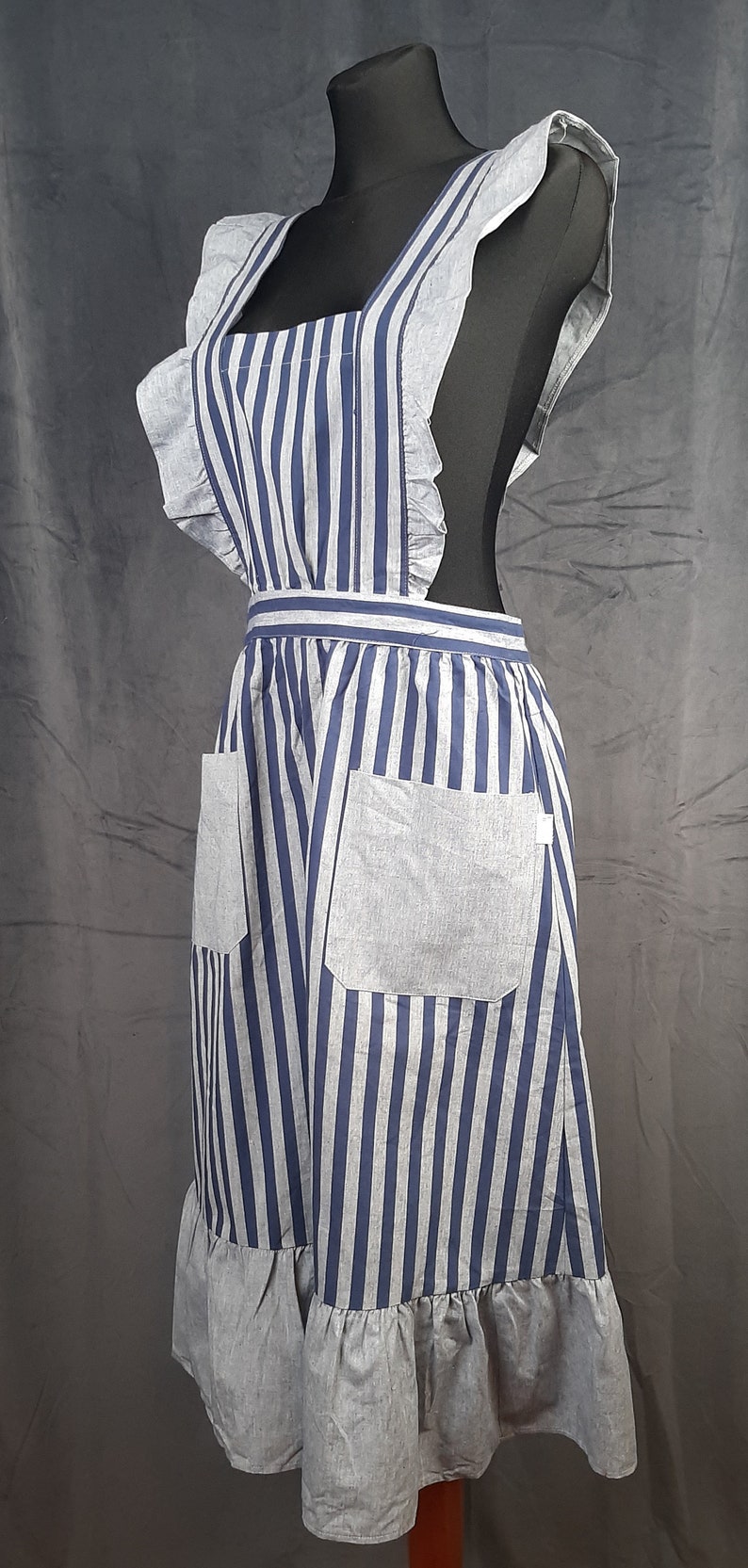 70s Lars Jonas Helmslojd Norwegian Apron DRESS Blue Stripes Striped ...