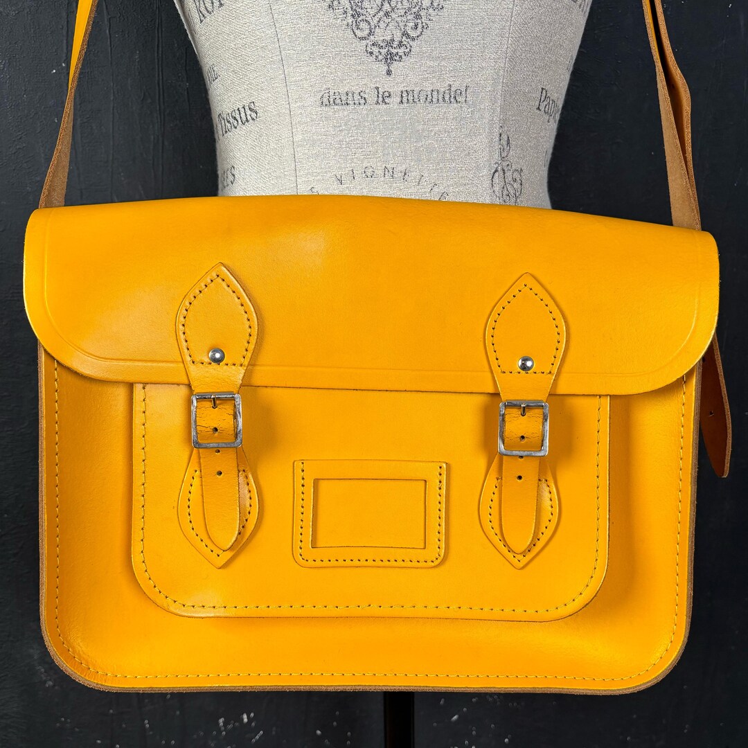 00s the Cambridge Satchel Company Yellow Leather Red BAG Saddle ...