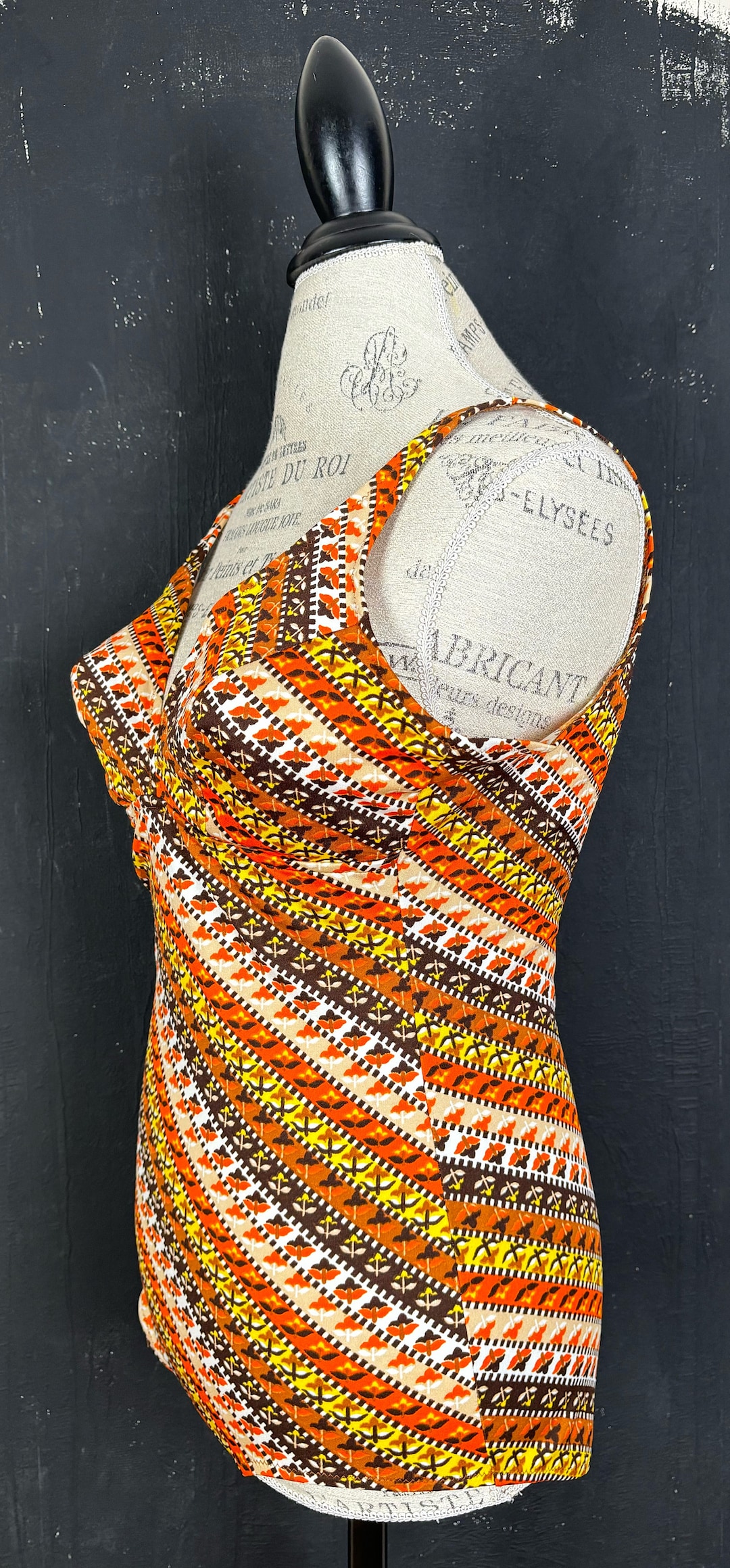 70s Brown Orange Flower Hippie SWIMMING SUIT German Pol Lounge Sea ...