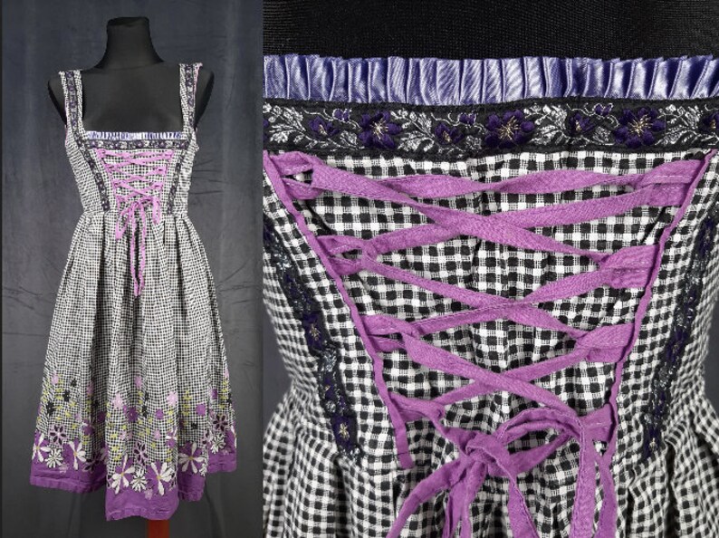 90s Trachtenpoint Dirndl DRESS Black Pink Purple Gingham - Etsy