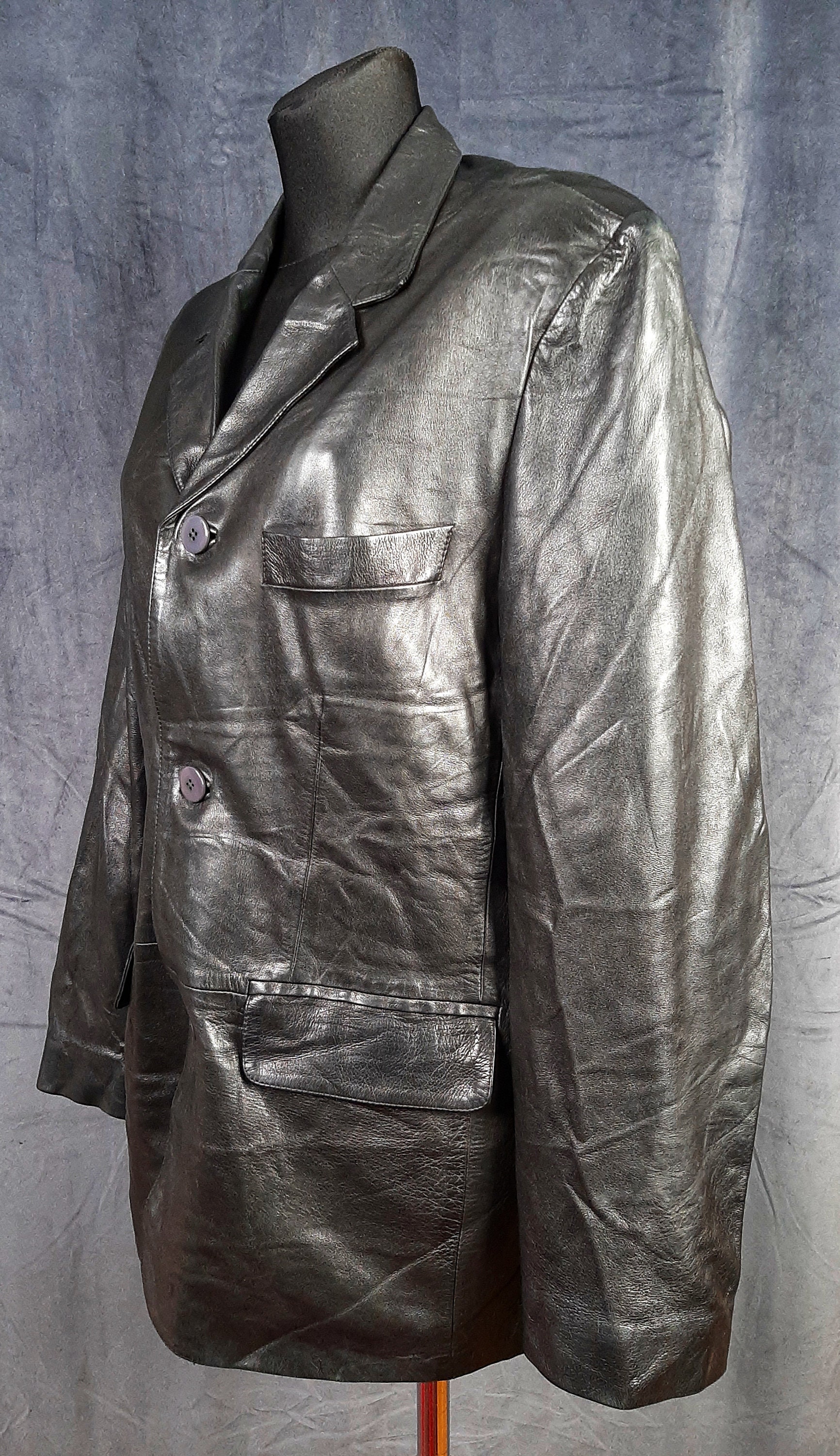 Y2K Men’s France Paris Leather JACKET Blazer Black French Vent Couvert Minimalist Shiny Soft ...