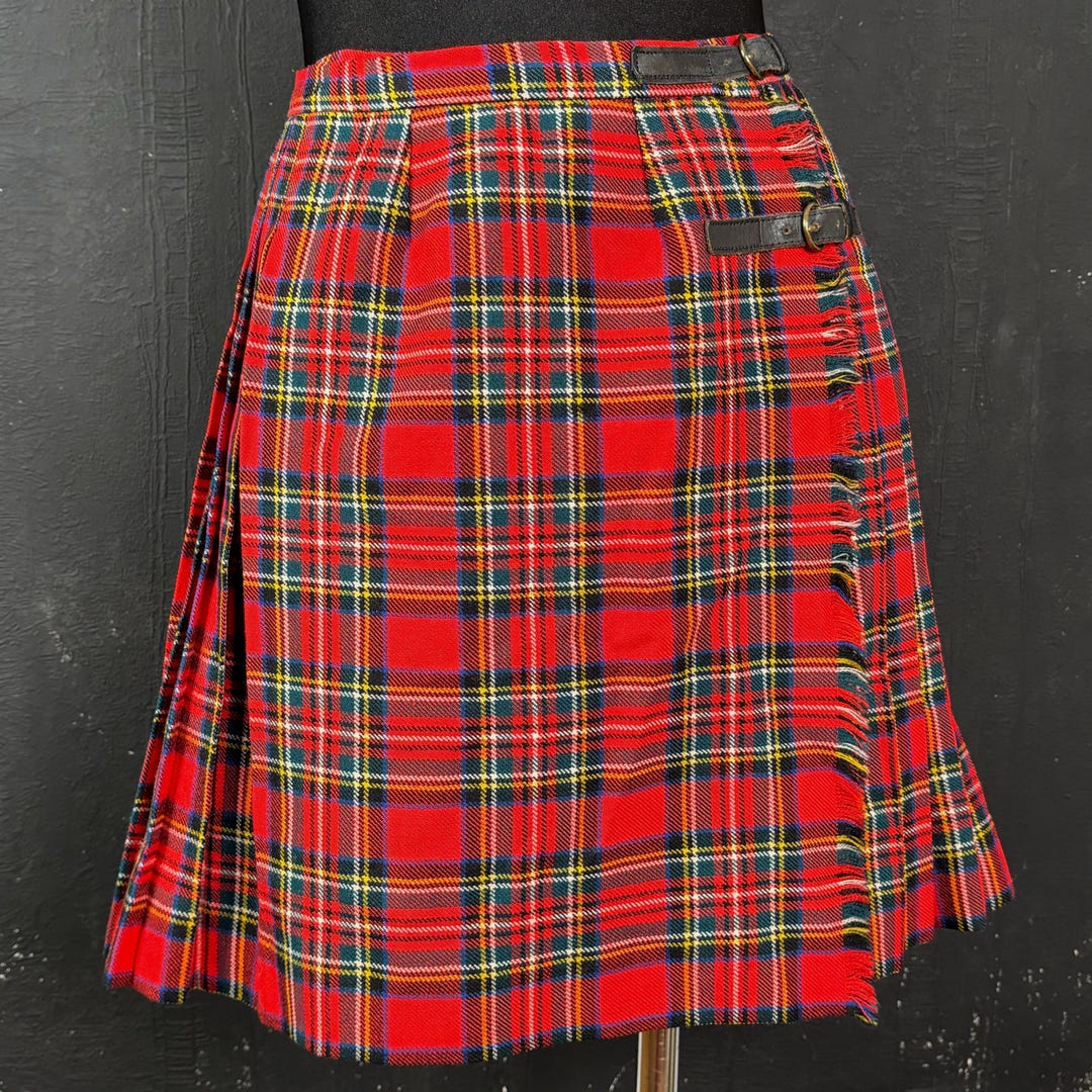 Vintage English Wool Kilt Plaid Skirt - Traditional Scottish Pleated ...
