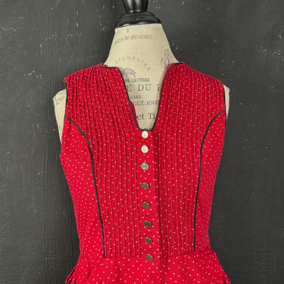 Vintage 70s Red Ditsy Flower Bavarian Dirndl Summer Dress - Size M - Etsy