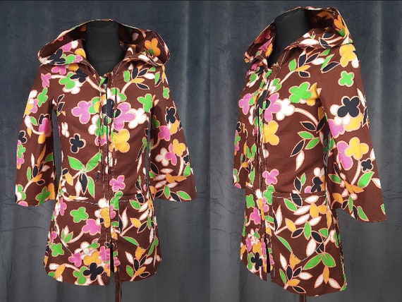 70s French flower power Blazer jacket green brown yel… - Gem