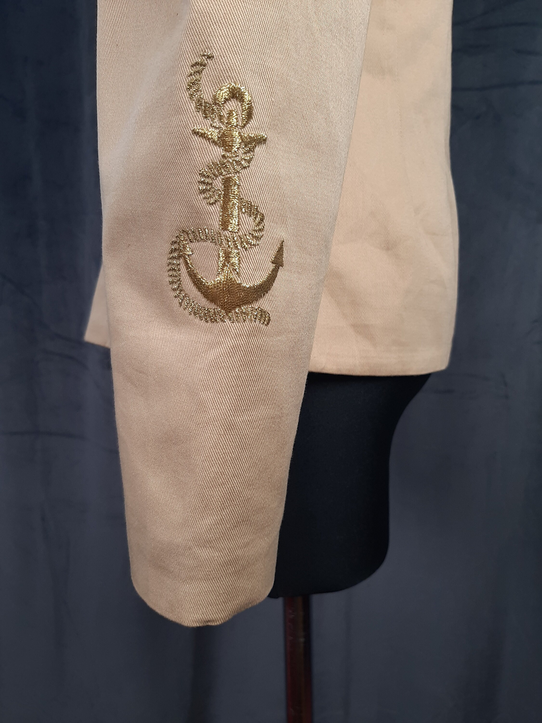 90s French Sailor BLAZER Jacket Trench Beige Anchor Wheel Golf ...
