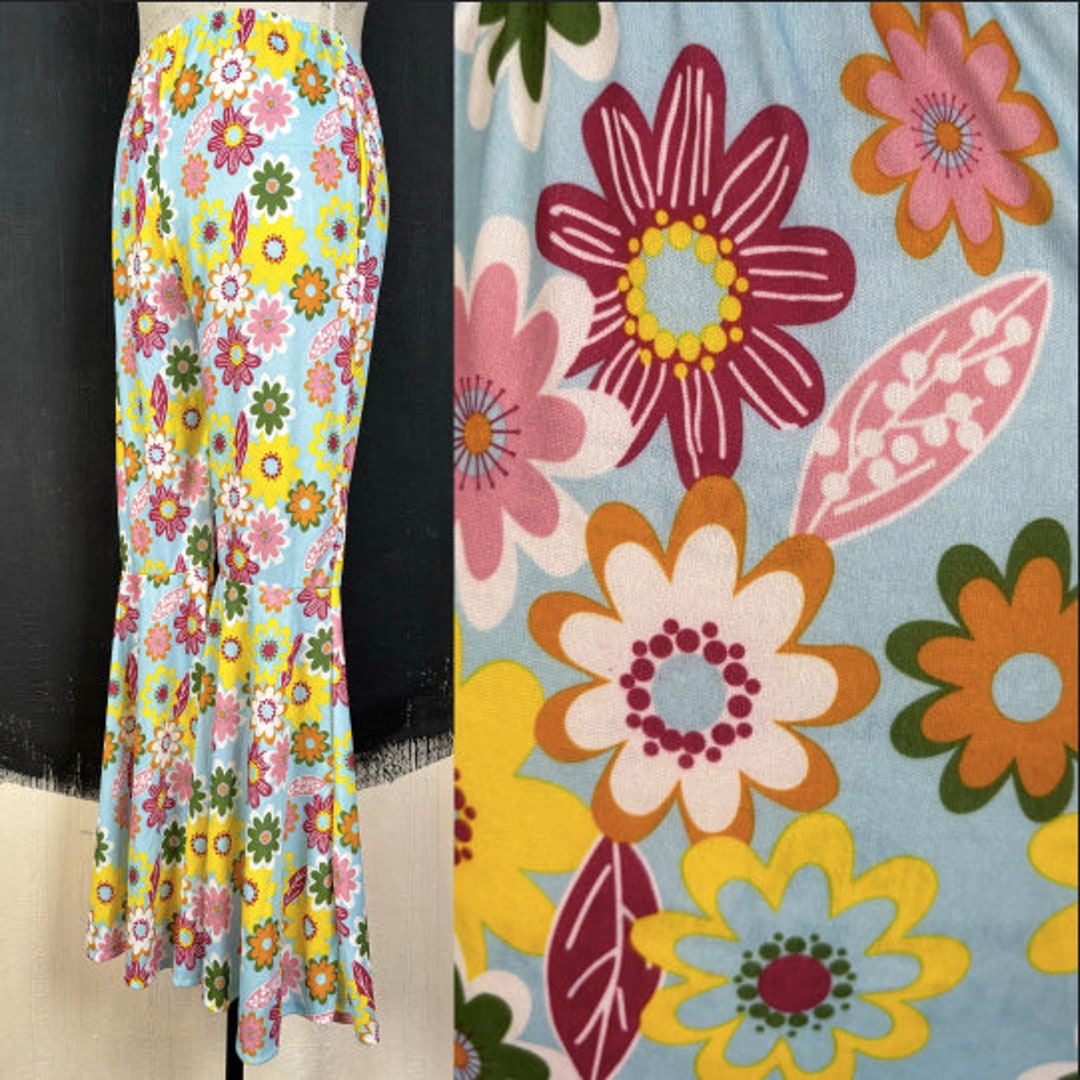 70s French Flower Power Bellbottom Hippie Festival PANTS Trousers Bell ...