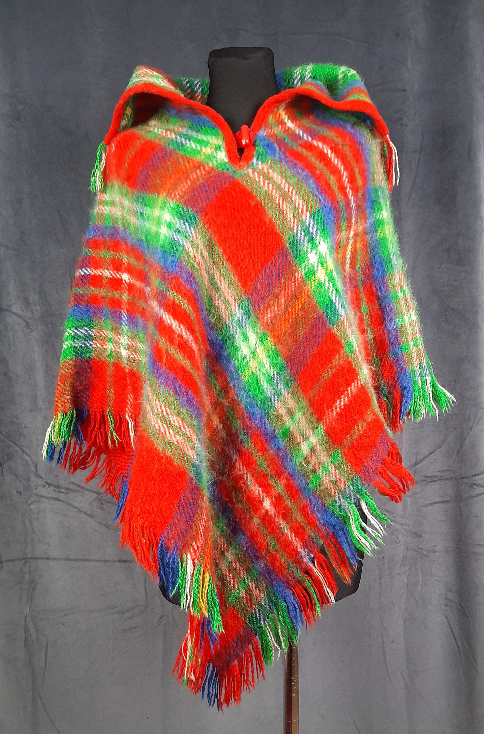 70s Finland PONCHO Blanket Wool Skotti Seventies Boho Hippie Festival ...