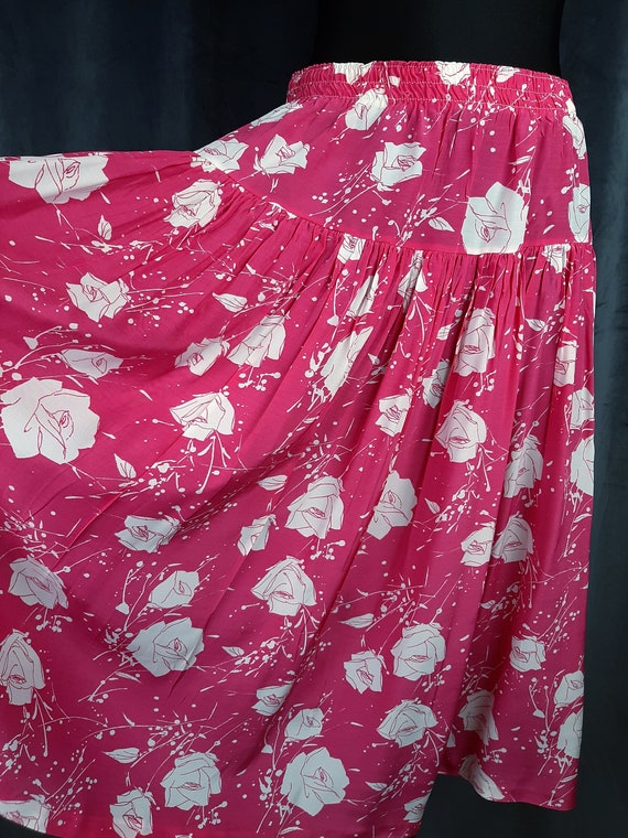 80s Lena Finland SKIRT pink white roses rose flower s… - Gem