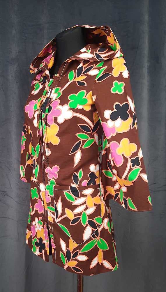 70s French flower power Blazer jacket green brown yel… - Gem