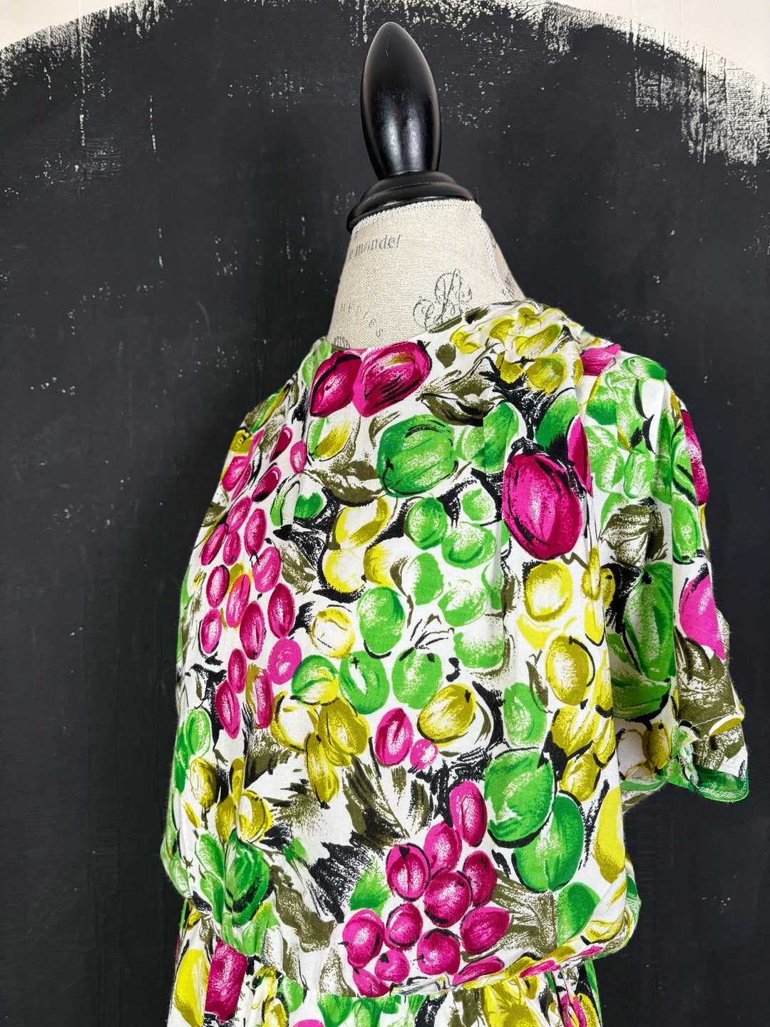 80s Berries Cherry Apple Grape Gooseberry Fruit DRESS Plum Plums ...
