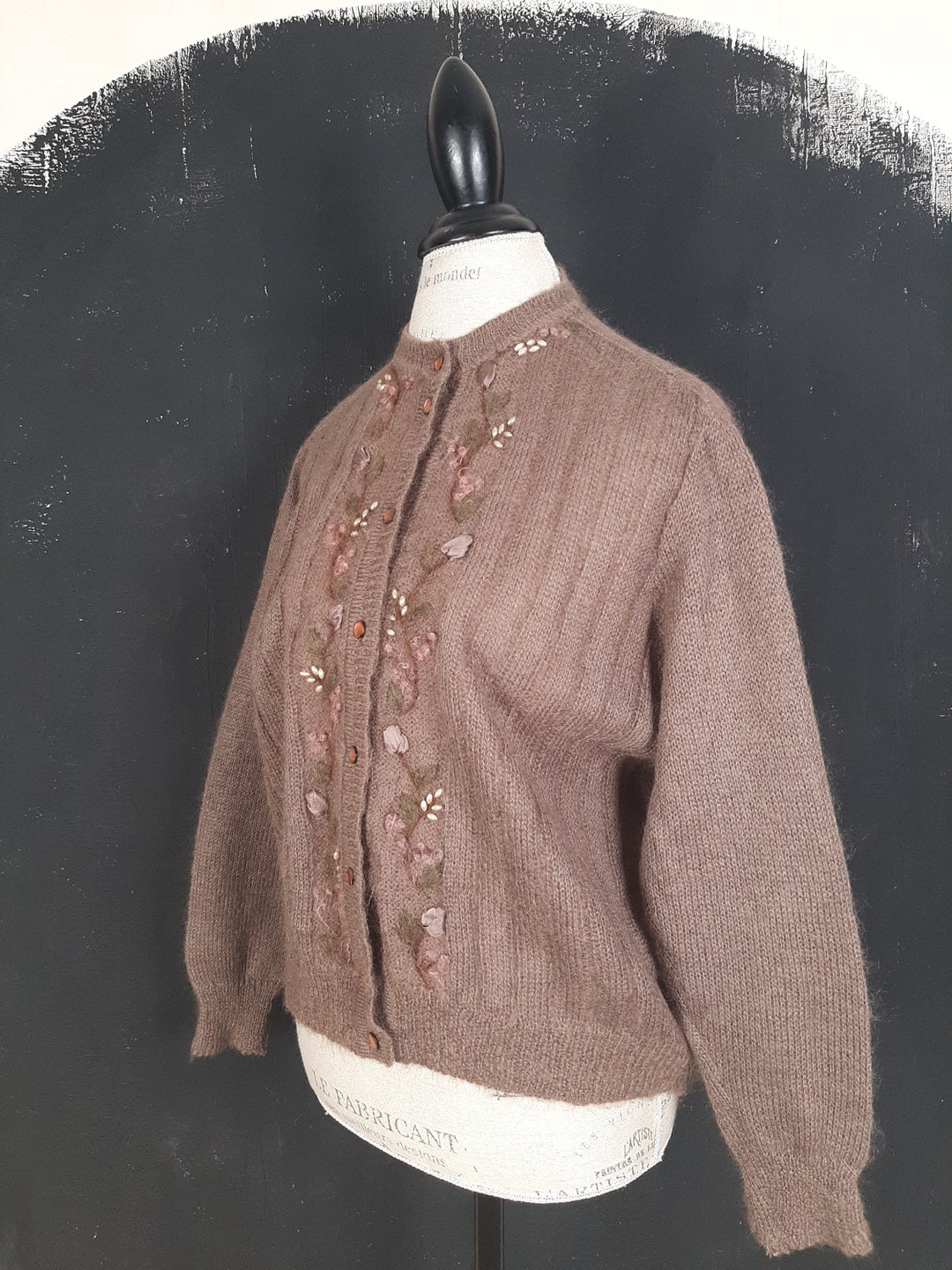 90s Do 60s Hand Embroidered Mohair Beaded Ribbon French CARDIGAN French ...