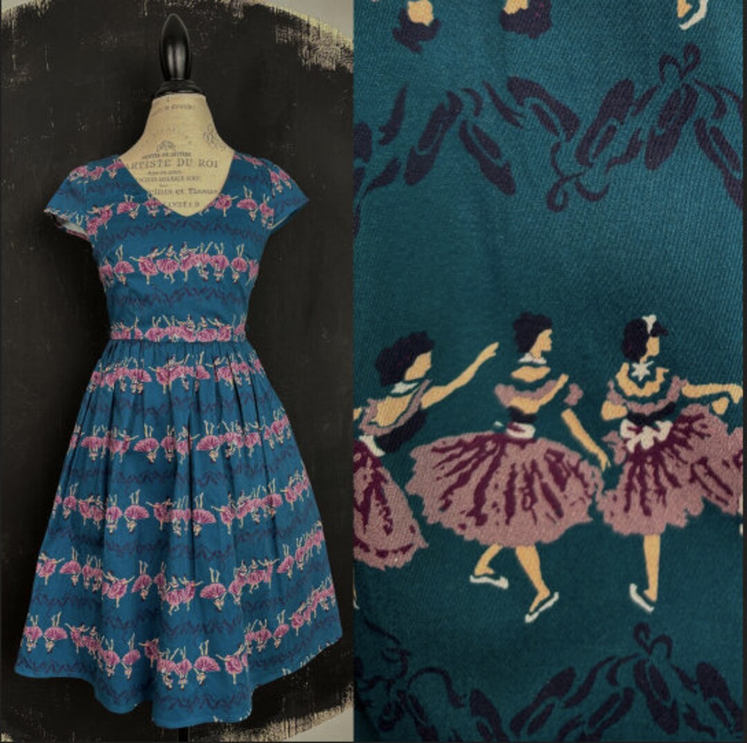 00s Do 60s Ballerina Dancer Modcloth DRESS Blue Dega Painting ...