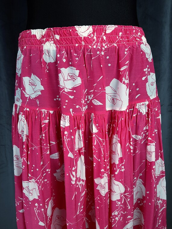 80s Lena Finland SKIRT pink white roses rose flower s… - Gem