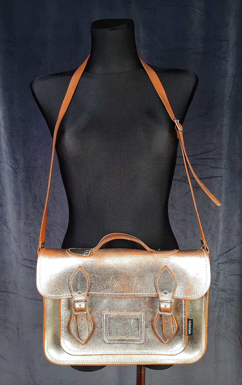 Y2K Zatchels British Silver Leather BAG Satchel Crossbody School ...