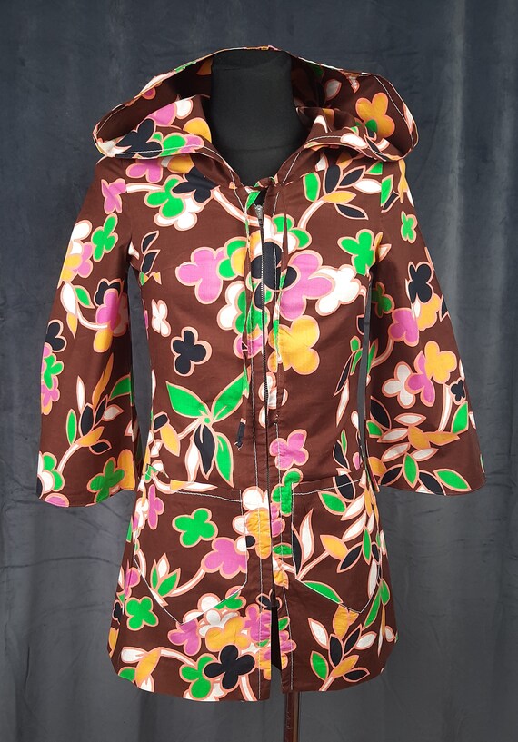 70s French flower power Blazer jacket green brown yel… - Gem