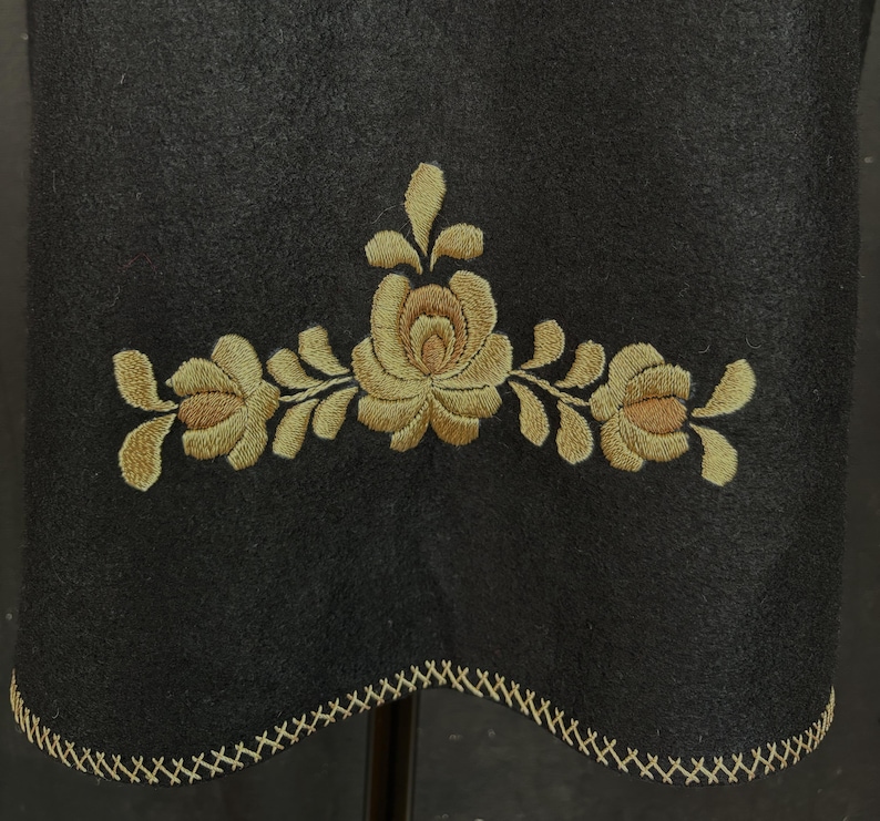 70s Hungarian Matyo Kalosca VEST Black Beige Hand Embroidered Flowers ...