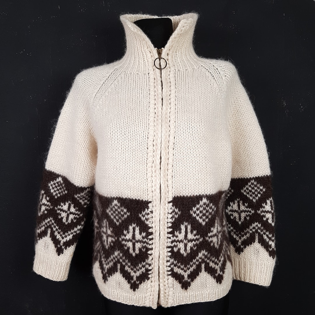 80s Norwegian Chunky Wool CARDIGAN Scandinavian Nordic Super Warm ...