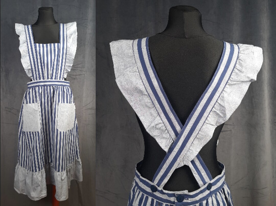 70s Lars Jonas Helmslojd Norwegian Apron DRESS Blue Stripes Striped ...
