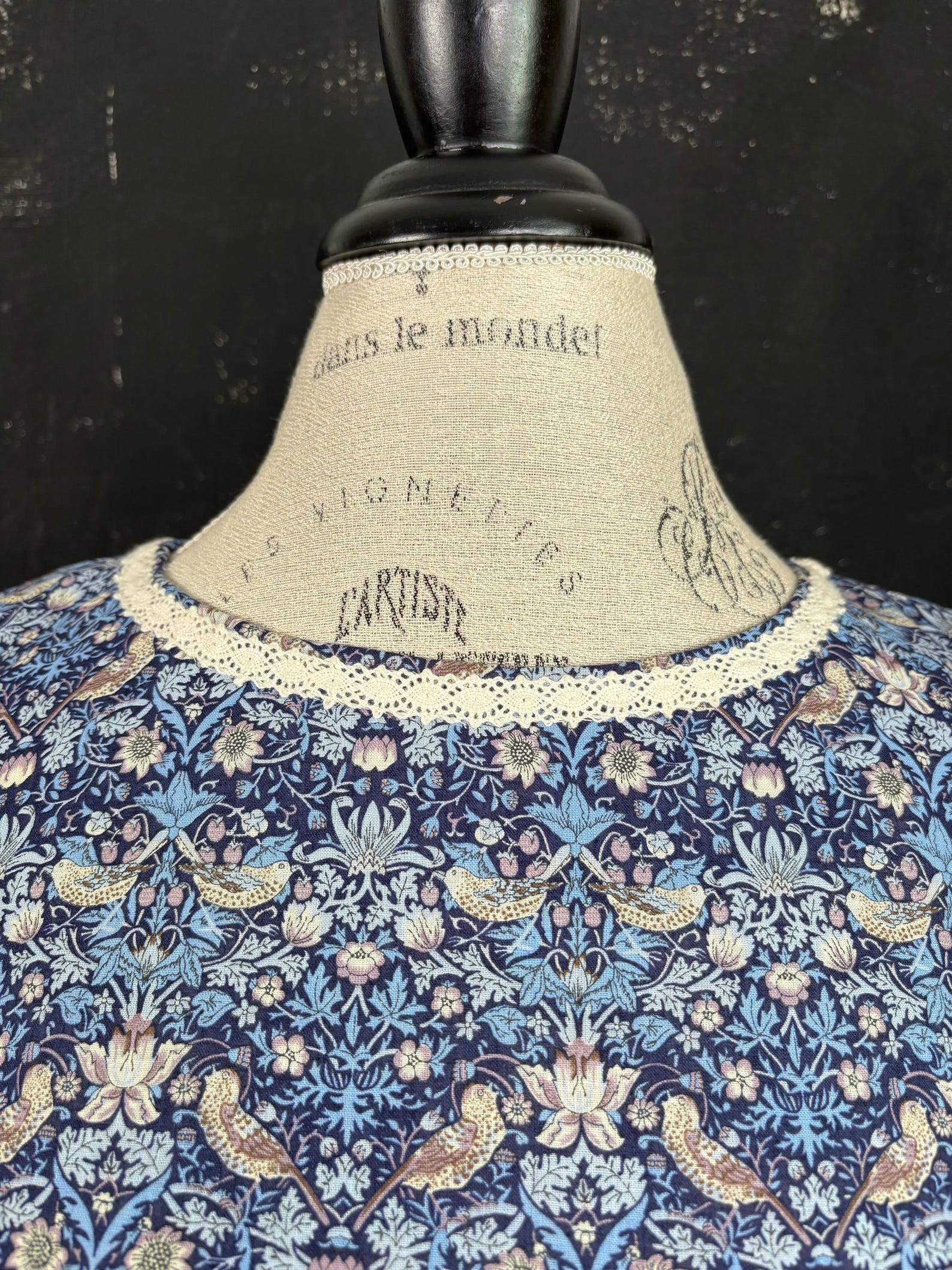 90s Liberty Strawberry Thief Bird DRESS Vintage Blue Lace Cotton Morris ...