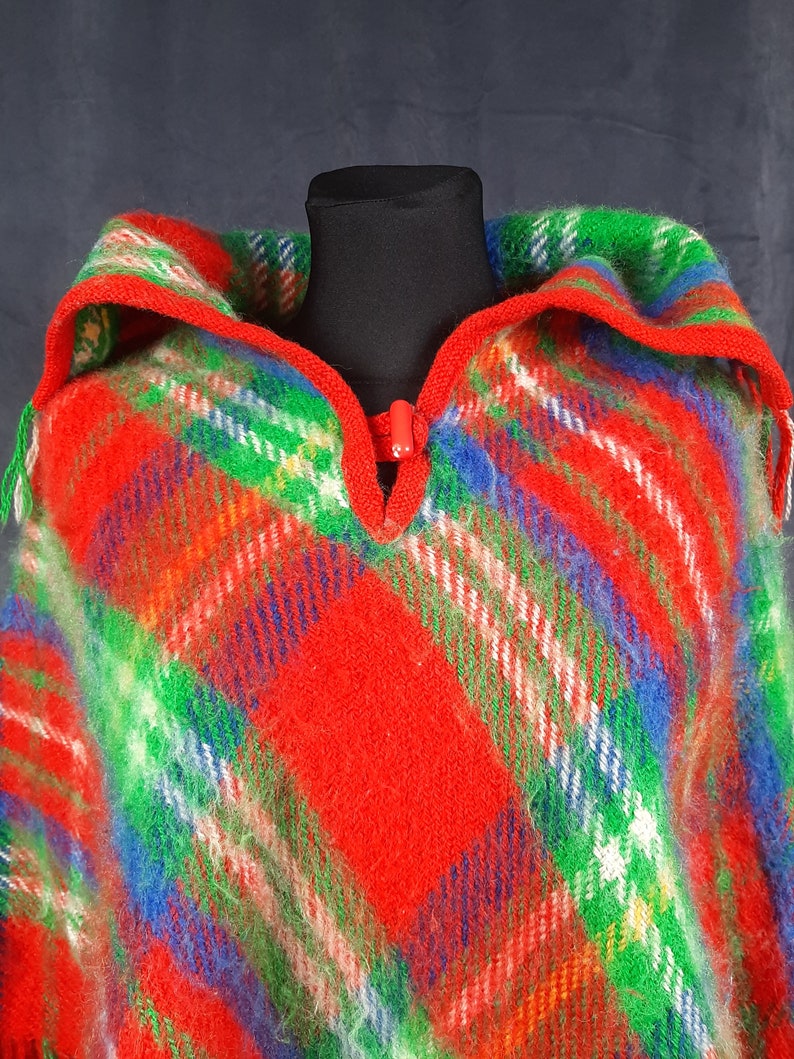 70s Finland PONCHO Blanket Wool Skotti Seventies Boho Hippie Festival ...