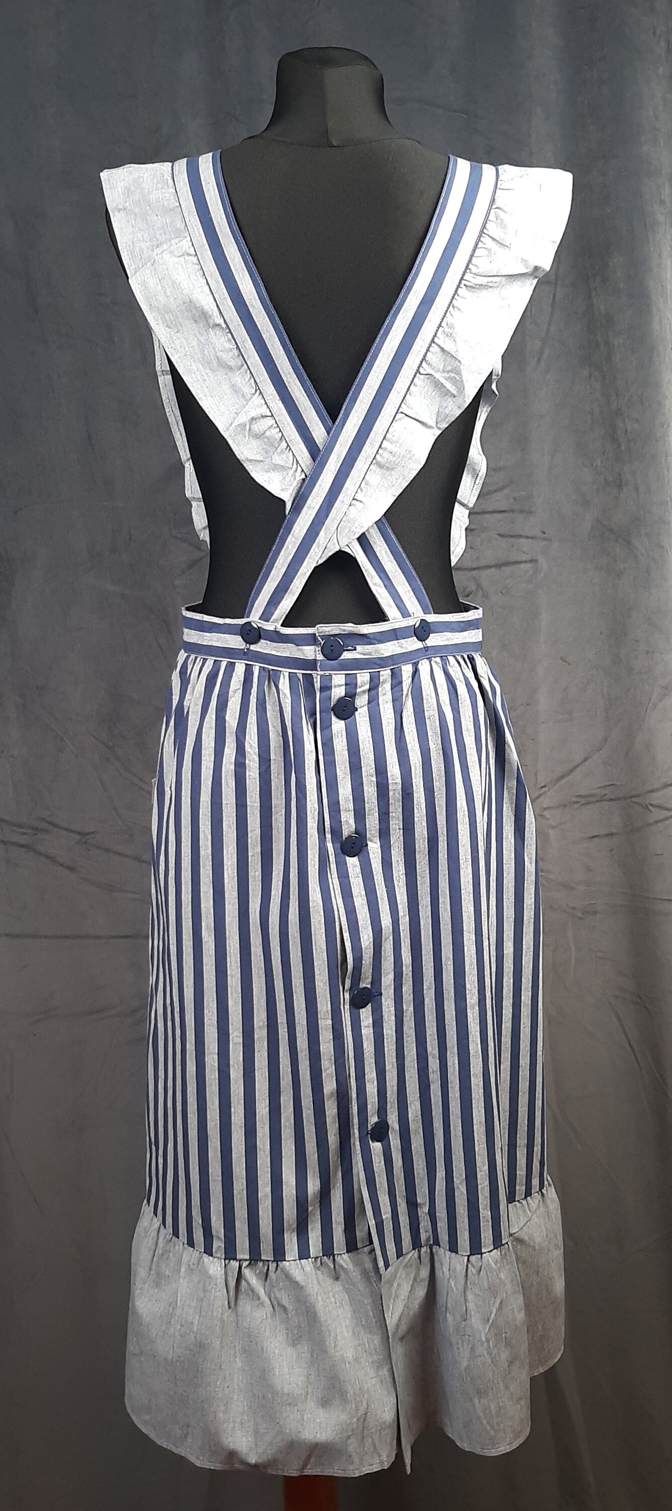 70s Lars Jonas Helmslojd Norwegian Apron DRESS Blue Stripes Striped ...