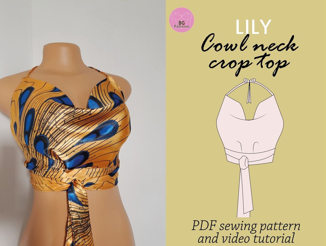 Cowl Neck Crop Top Pdf Sewing Pattern - Etsy