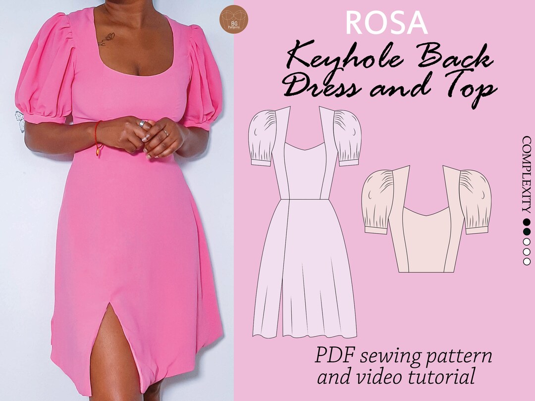 ROSA Keyhole Back Dress and Top Sewing Pdf Digital Pattern, Open Back ...