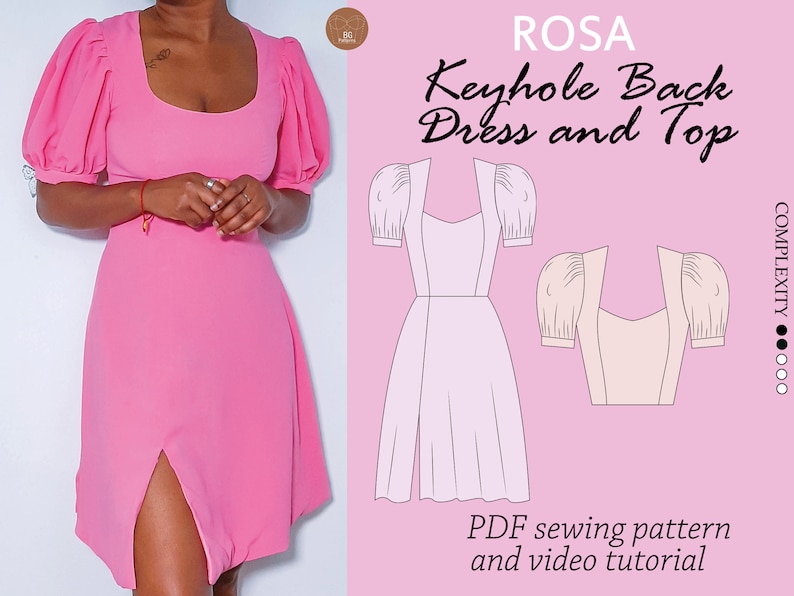 ROSA Keyhole Back Dress and Top Sewing Pdf Digital Pattern, Open Back ...