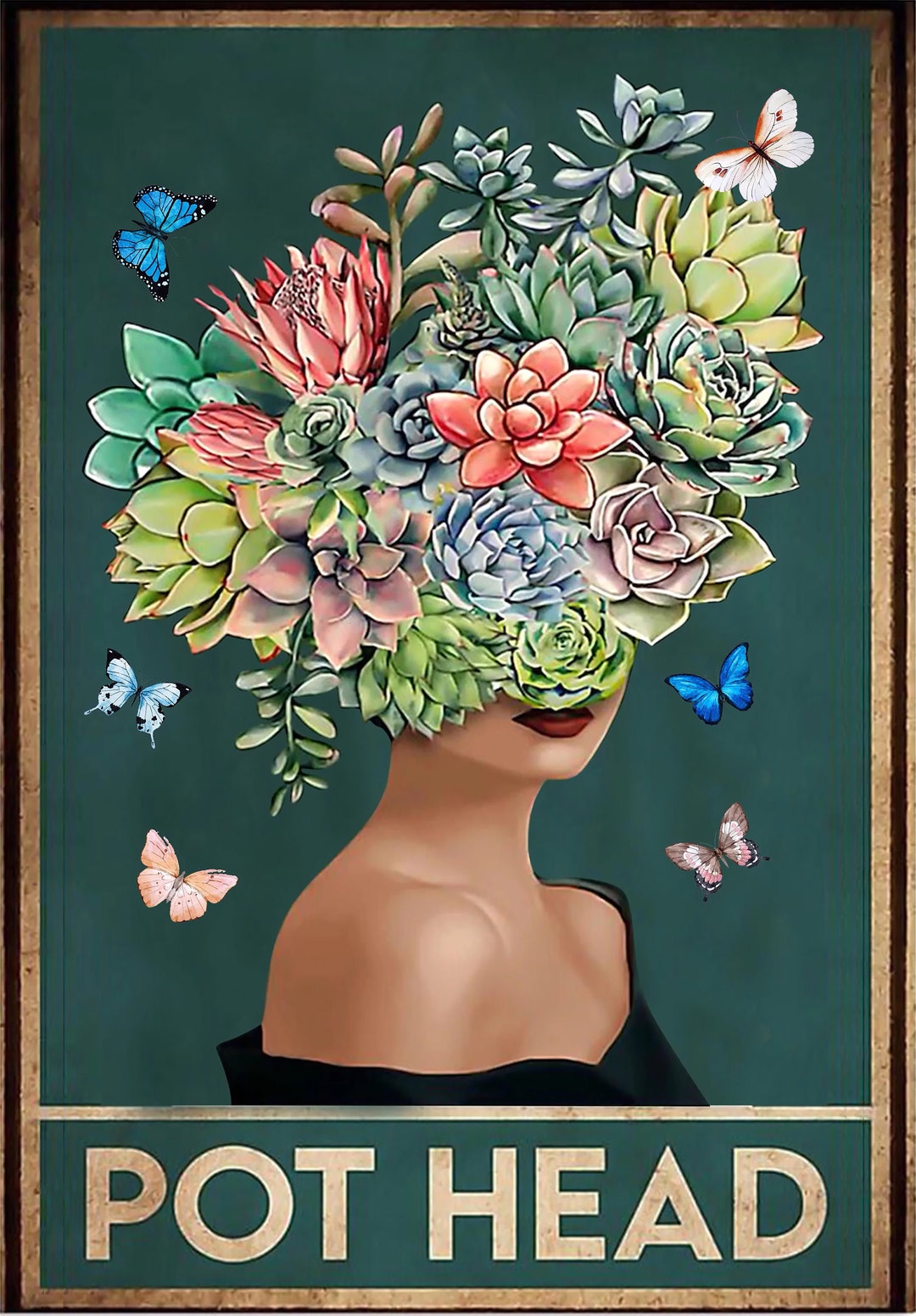 Garden Flower Pot Head, Girl Pot Head Gardening, Garden Pot Head Poster ...