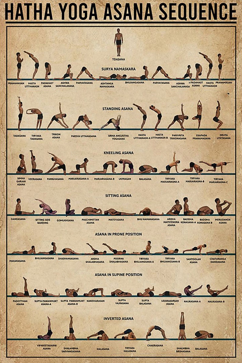 Hatha Yoga Asana Sequence Tdasana Standing Asana Vintage, Yoga Lover ...