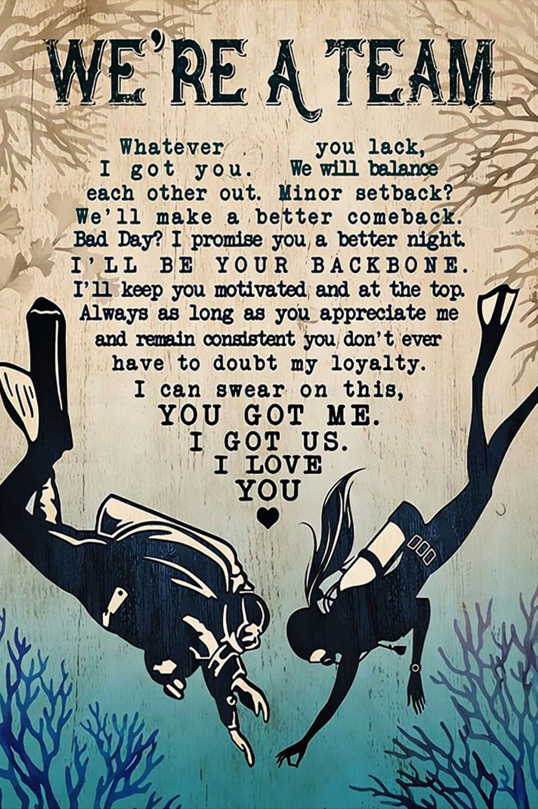 Scuba Diving Couple We’re A Team Scuba Diver Vintage Poster Wall Art ...