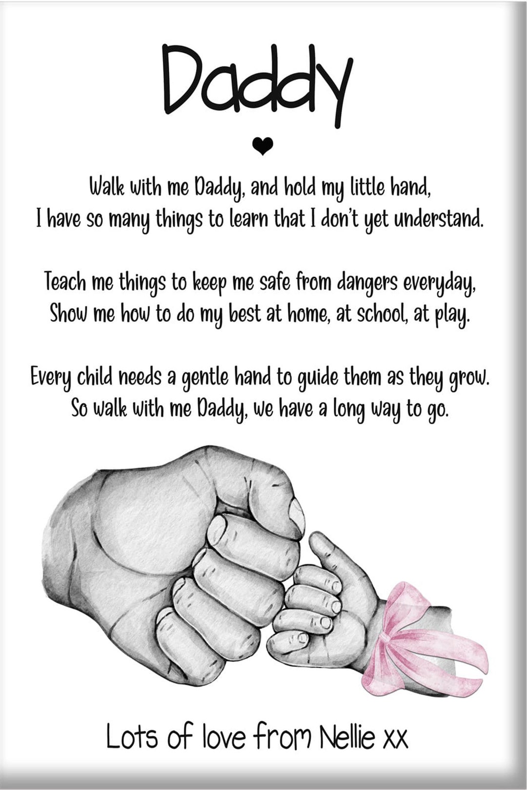 Daddy Baby Girl Poem,gift Personalised Print Hands Fist Bow Poster ...