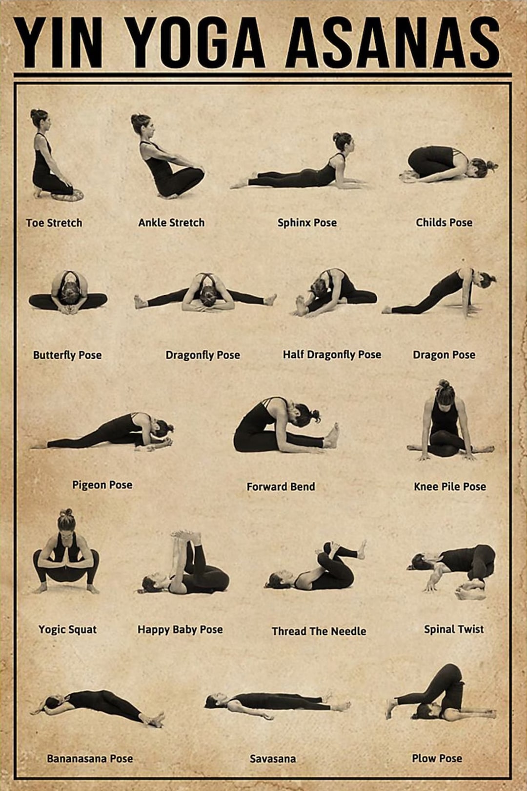 Decoration Room Yin Yoga Asanas Vintage, Yoga Poster, Yoga Knowledge ...
