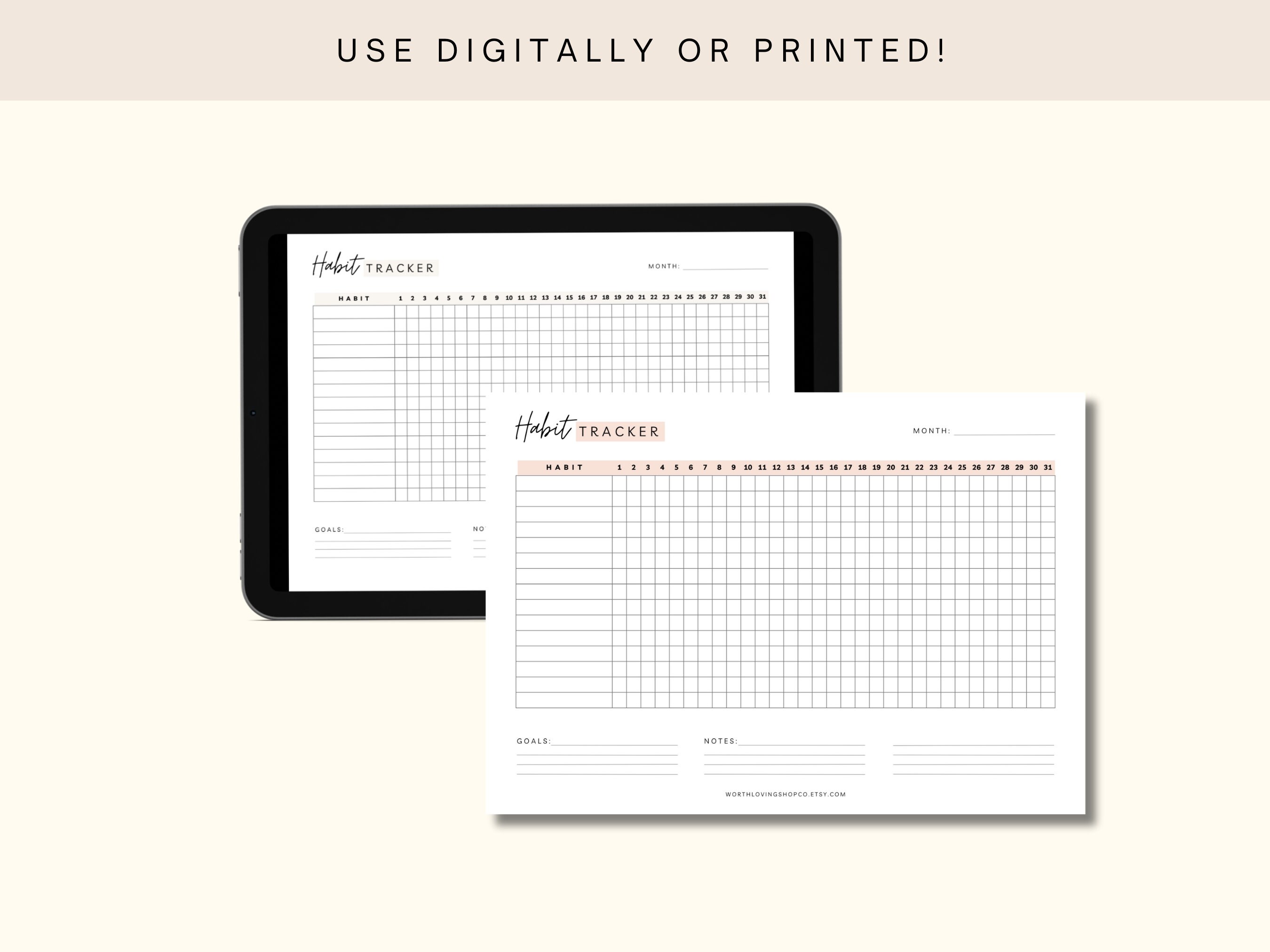 Monthly Habit Tracker, Self Care Tracker, Digital Habit Tracker, Goal ...