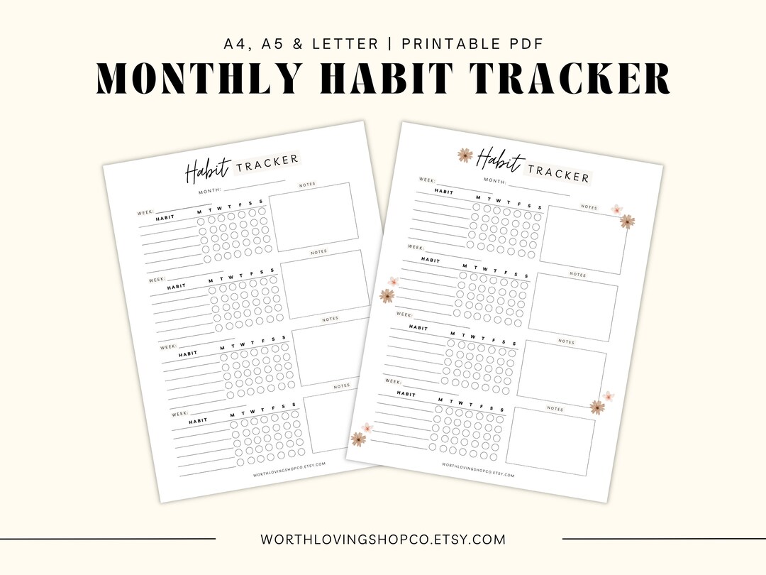 Monthly Habit Tracker, Self Care Tracker, Digital Habit Tracker, Goal ...