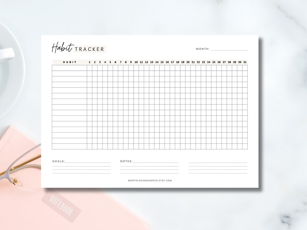 Monthly Habit Tracker, Self Care Tracker, Digital Habit Tracker, Goal ...