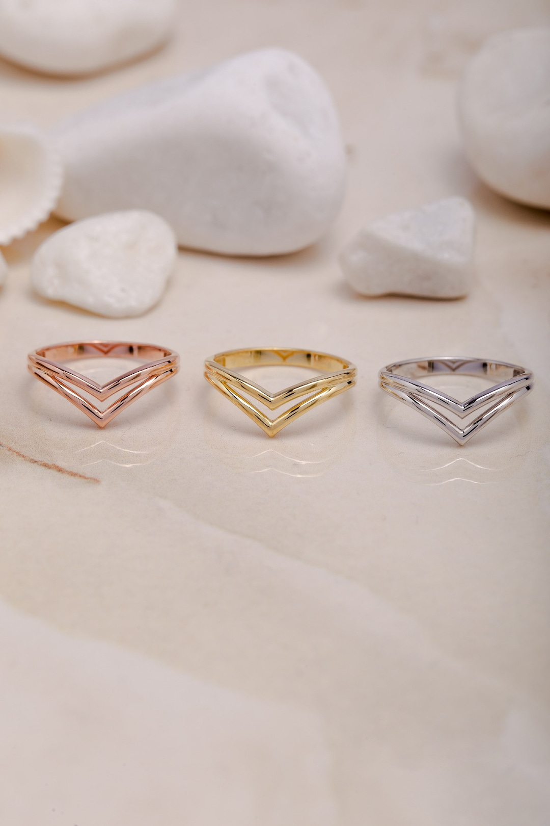 10K V Shape Ring, Yellow Gold Ring, Curve Thumb Ring, Chevron Ring ...