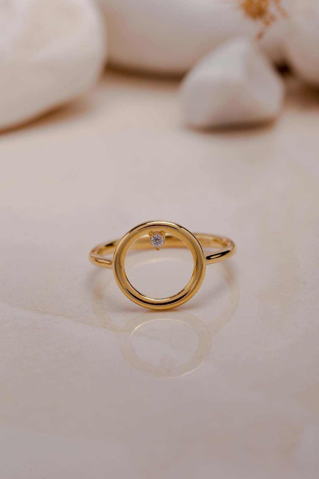 Geometric 14K Gold Circle Ring, Delicate 925 Silver Ring, Modern Round ...