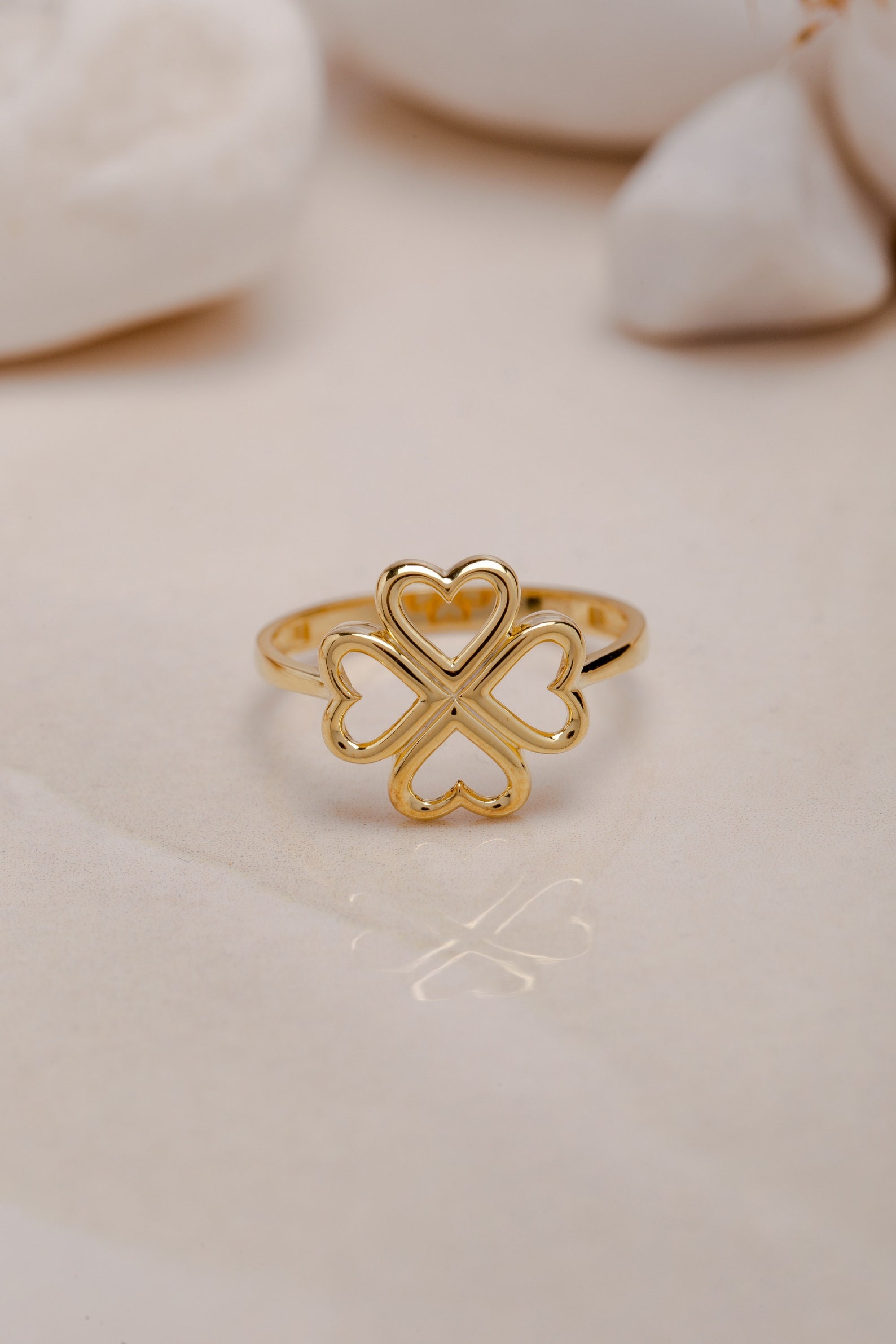 14K Tiny Clover Ring 925 Silver Four Leaf Clover Ring Good - Etsy