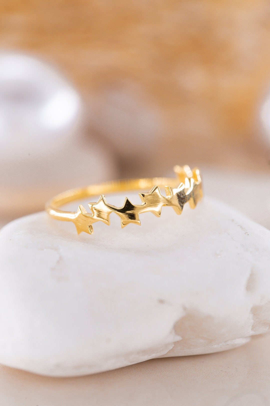 14K Golden 5 Star Ring, Golden Star Design Ring, Golden Ring Gift for ...