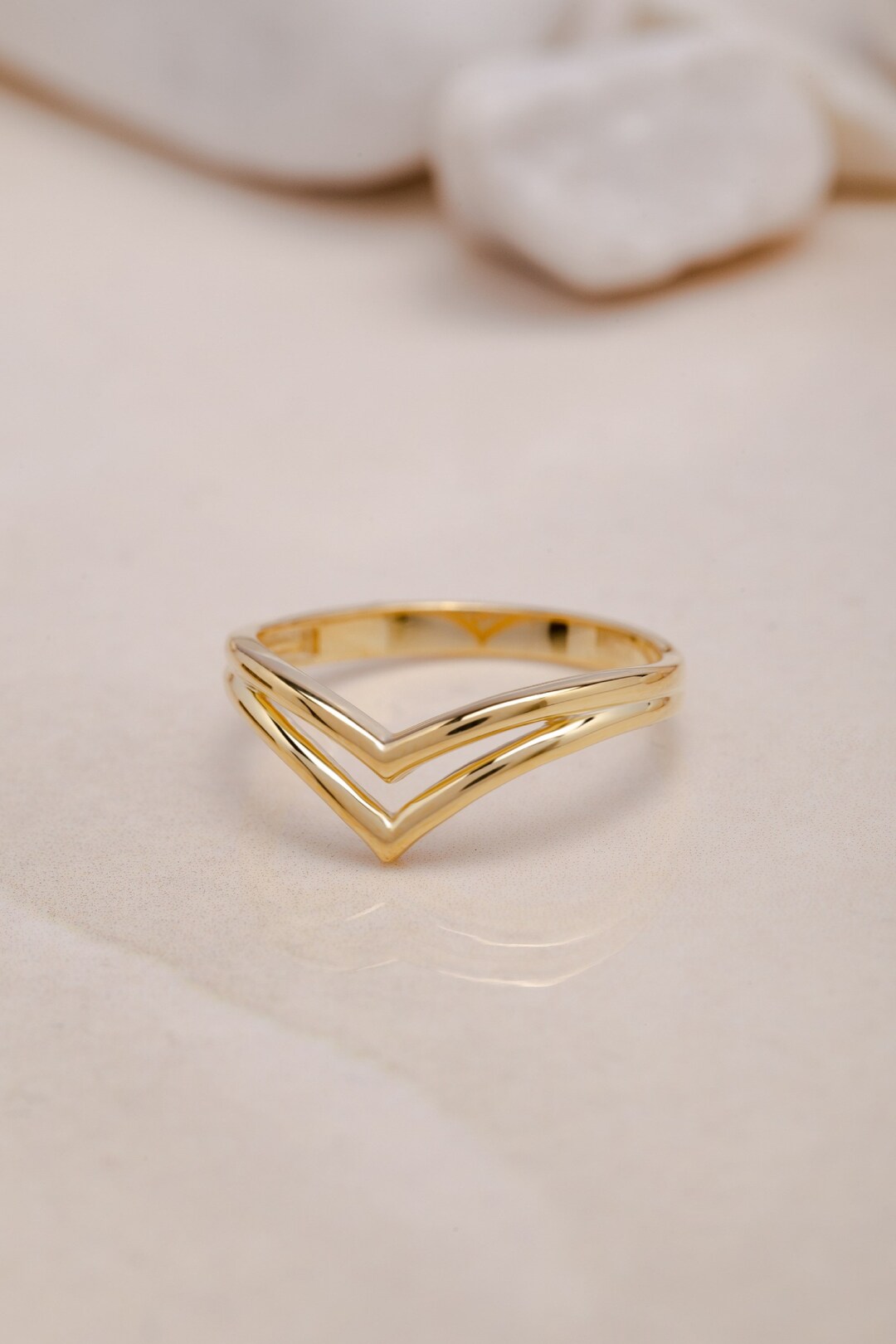 Double 925 Solid Gold Plain Stacking Ring V Ring Curve Ring,chevron ...
