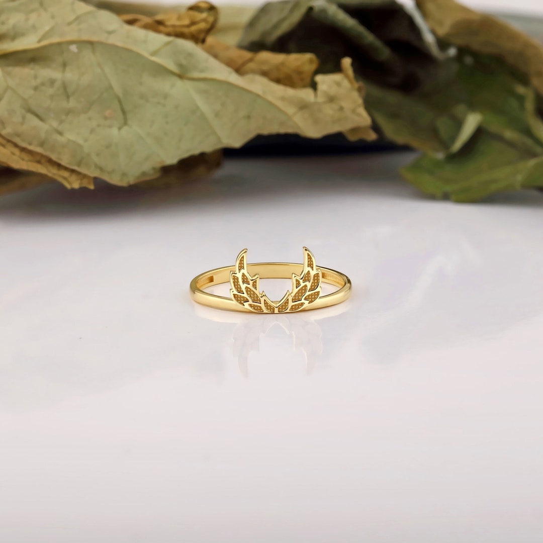 Gold Angelic Wings Ring, Sterling Silver Winged Jewelry, Contemporary ...