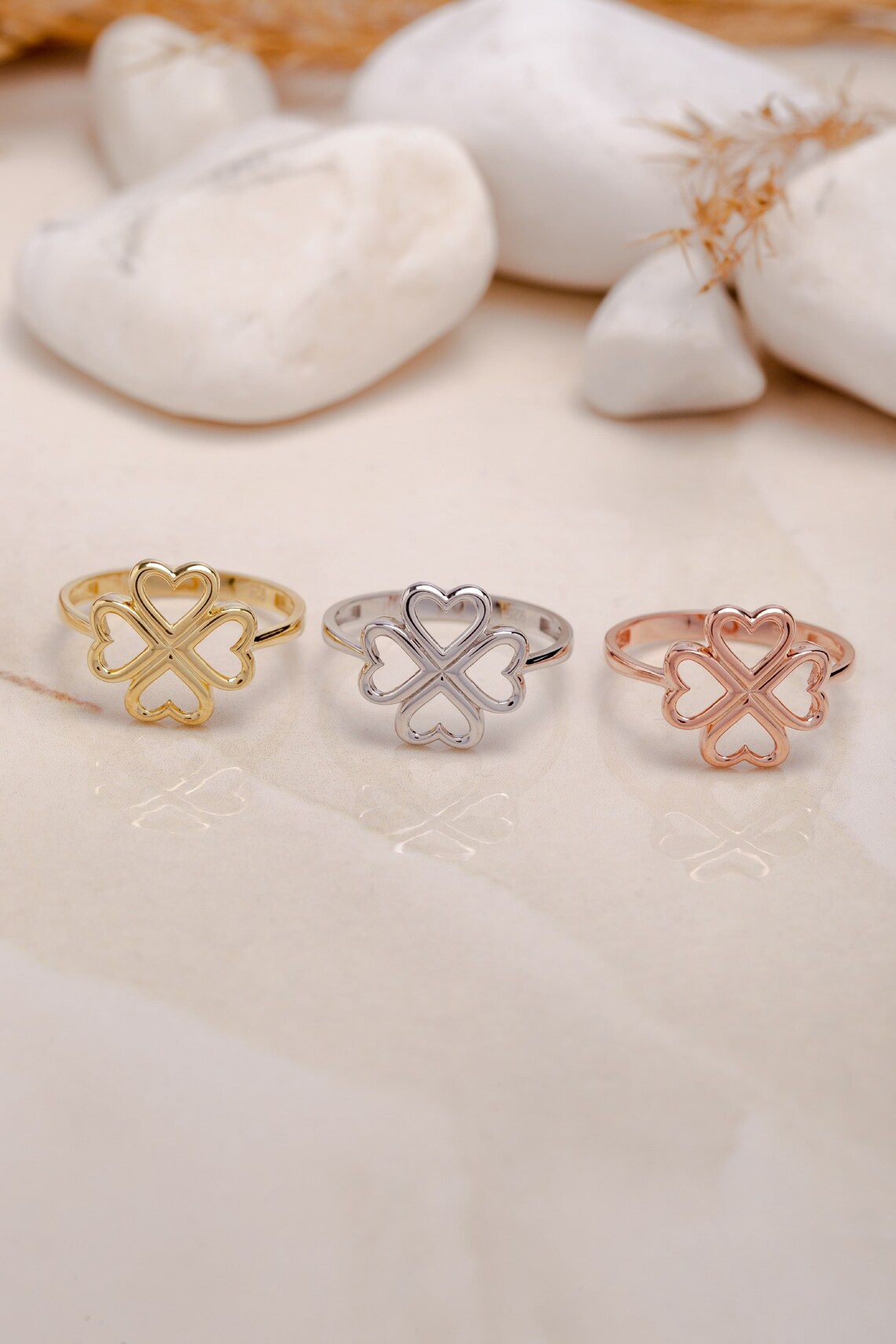 14K Tiny Clover Ring 925 Silver Four Leaf Clover Ring Good - Etsy