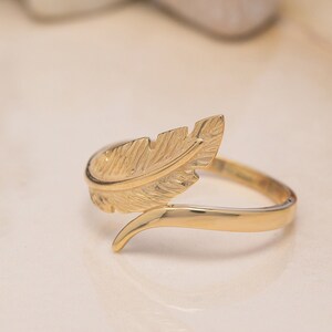 14K Solid Gold Leaf Ring 925 Sterling Silver Leaf Ring Minimalist Leaf Ring Gift for Her ...