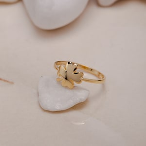 14K Solid Golden Leaf Ring, Golden Daily Ring, Golden Clover Lucky Charm, 925 Silver Statement ...